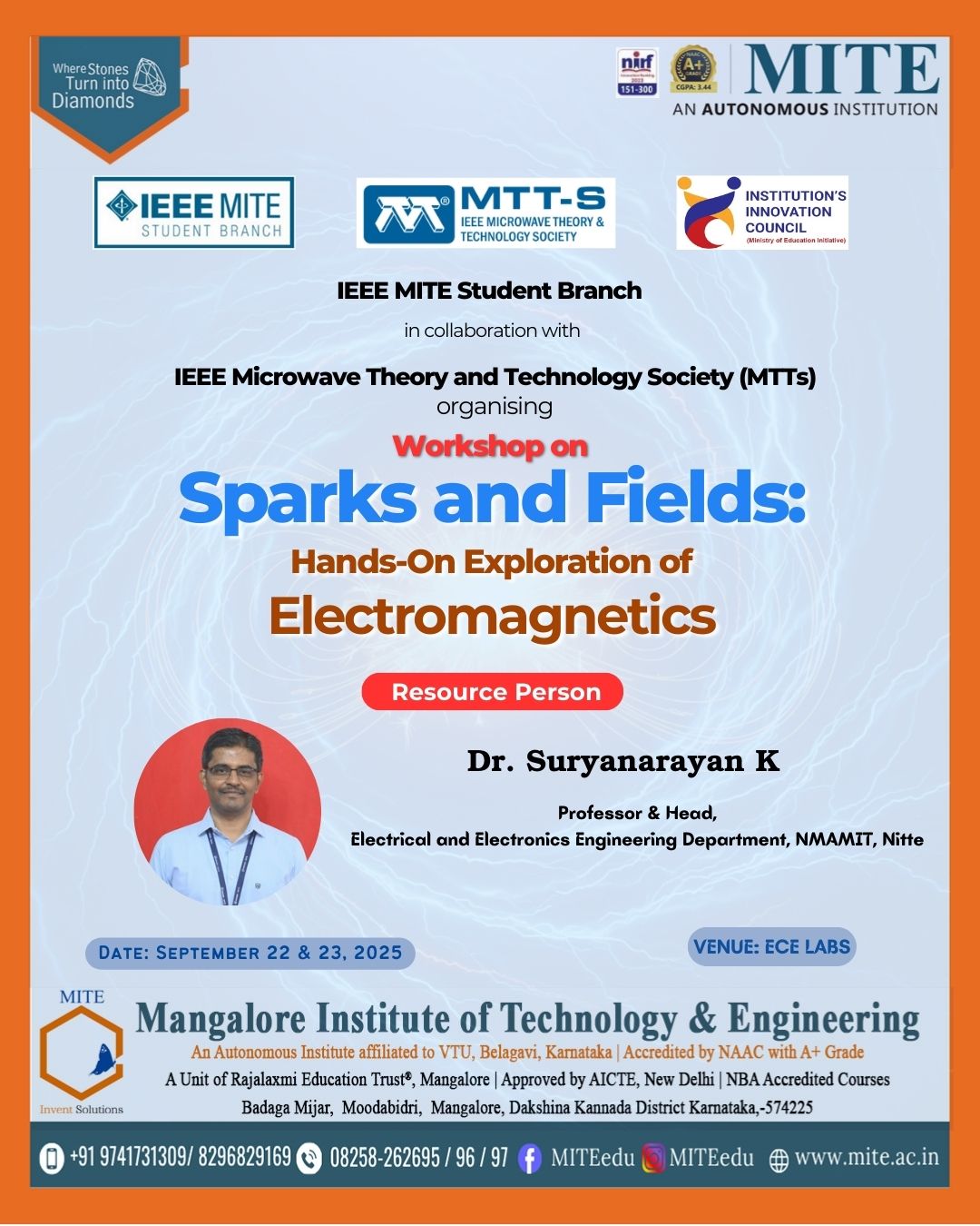 IEEE MITE Student Branch : Workshop on "Sparks and Fields: Hands-On ...